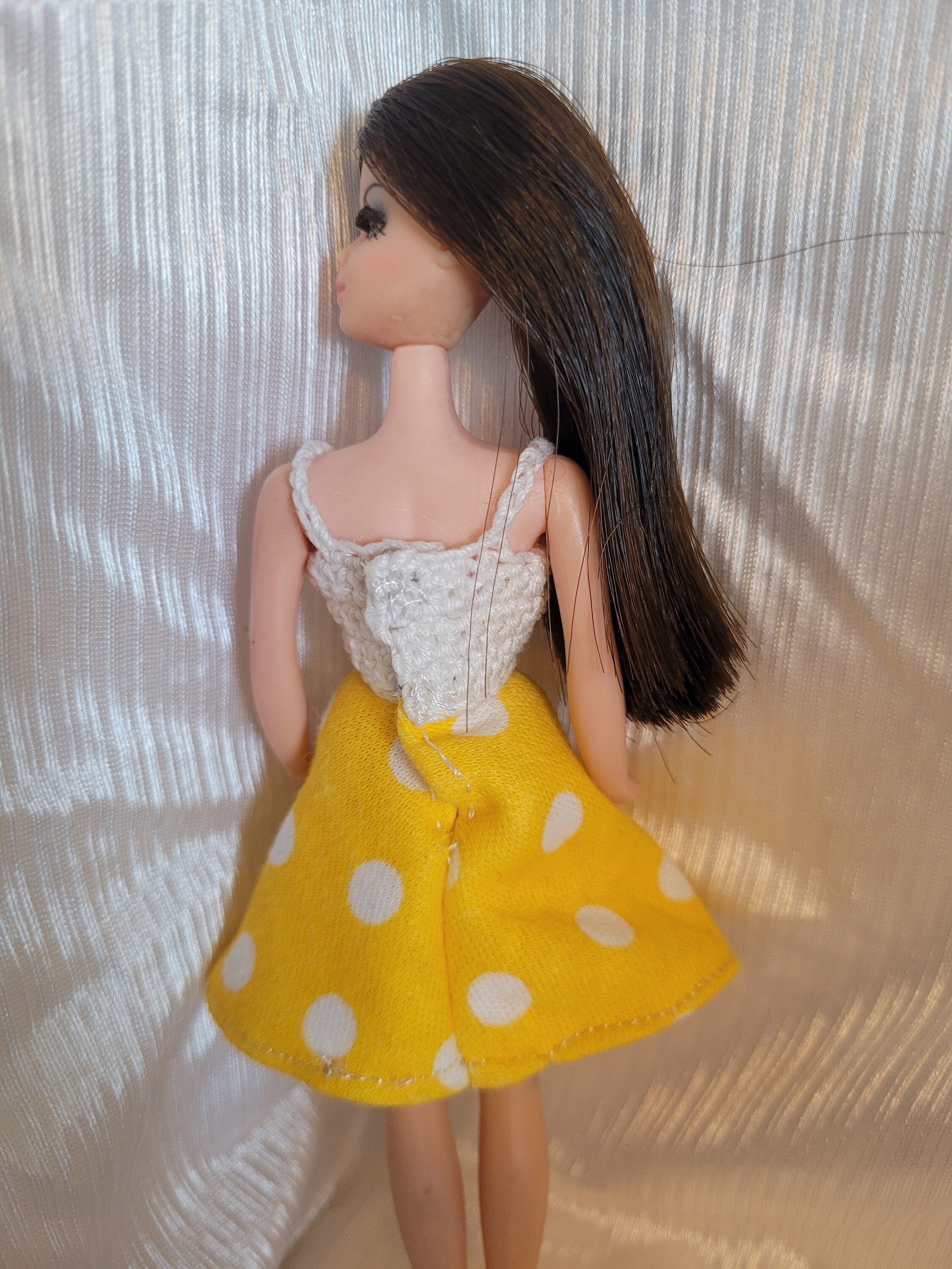 Dawn/pippa Doll White and Yellow Polka Dot Dress Hand Crocheted Bodice ...