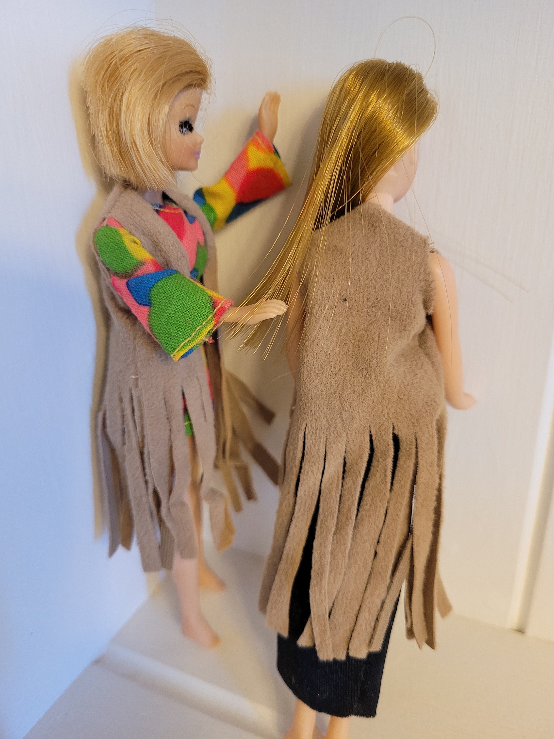 Dawn/pippa or Gary Doll Long Beige/brown/black Suede Hippie Fringed ...