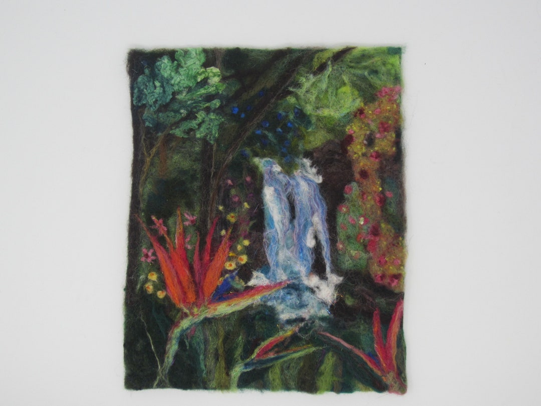 Tropical Waterfall (pink Version) -needle Felted Wool Painting - Etsy