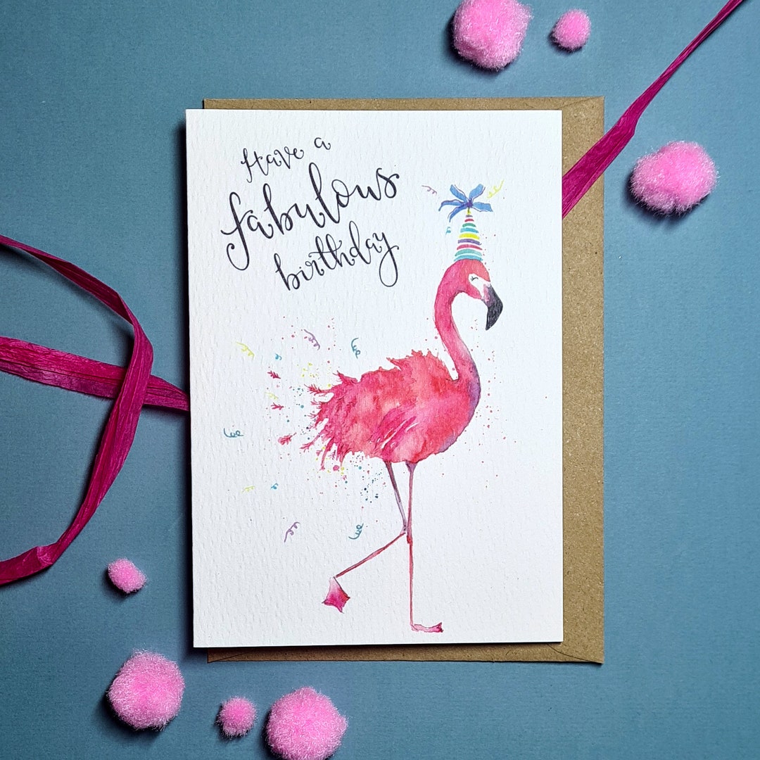 Flamingo Birthday Card Fabulous Flamingo Card Pink Flamingo Greetings Card Flamingo Illustration ...