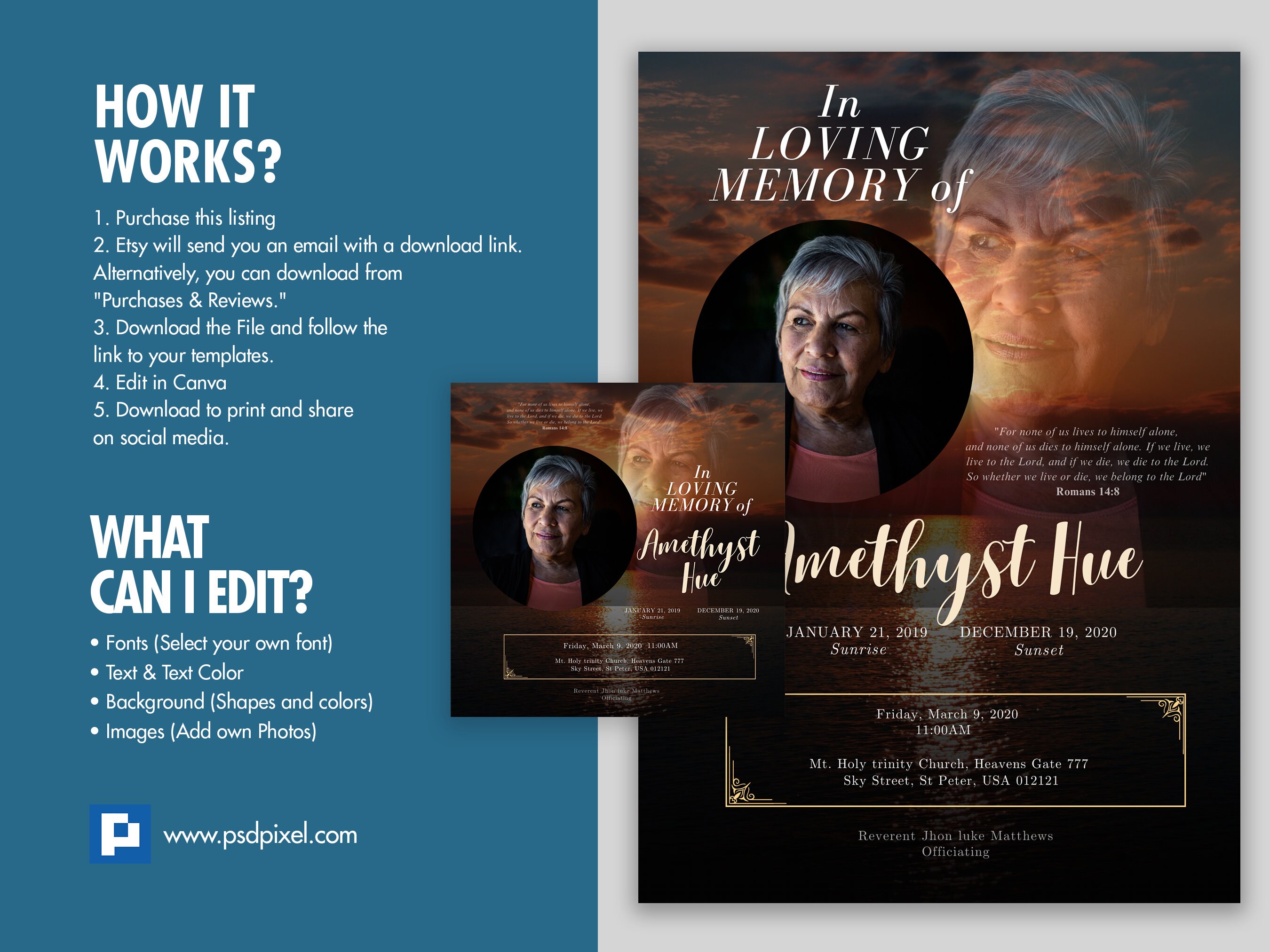 Memorial Program Flyer and Social Media Combo Promotional Canva ...