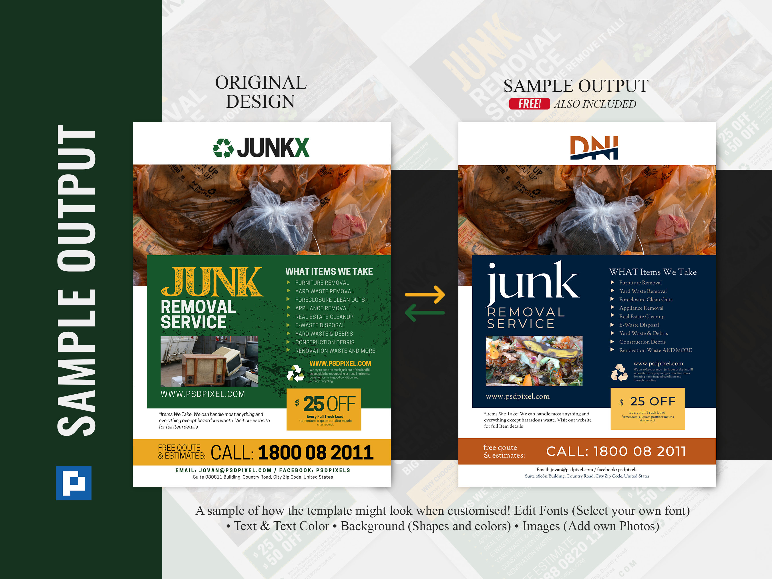 Trash Removal Services Flyer and Business Card DIY Flyer Template in ...