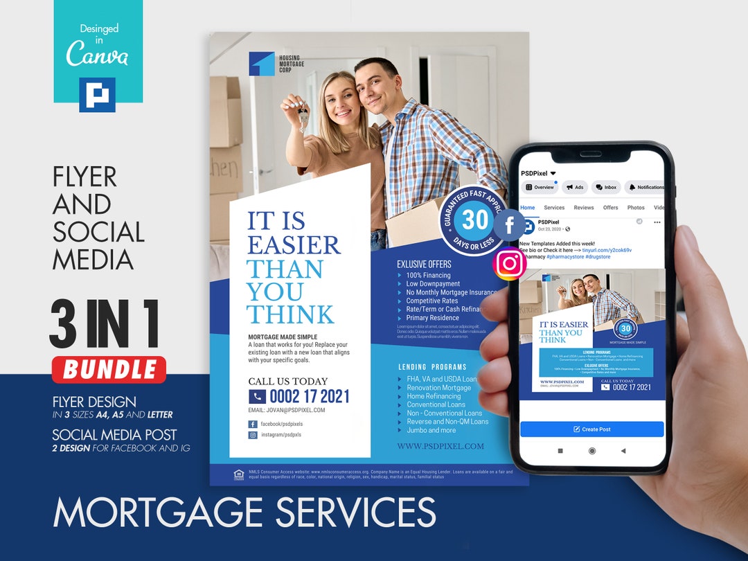 Loan and Mortgage Services Flyer and Social Media Combo Promotional ...