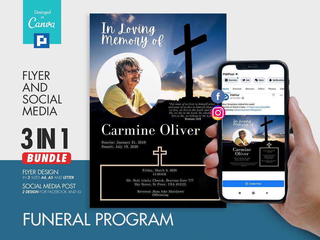 Internment and Funeral Program Flyer and Social Media Combo Promotional ...