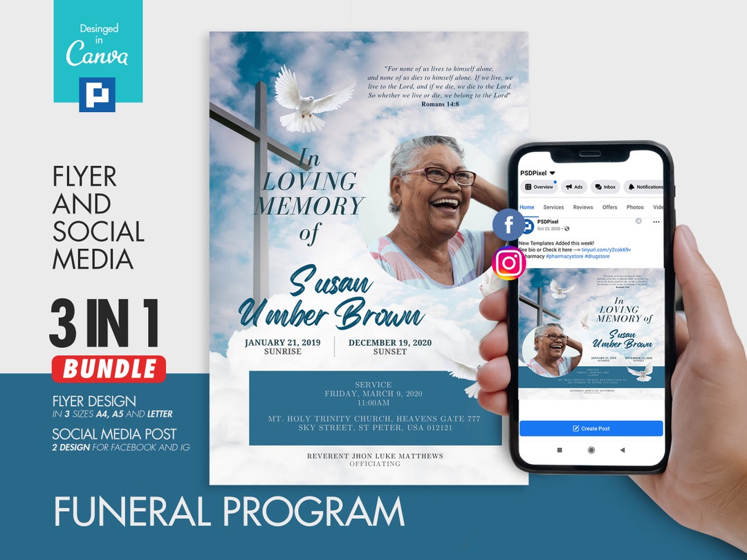 Funeral and Internment Program Flyer and Social Media Combo Promotional ...