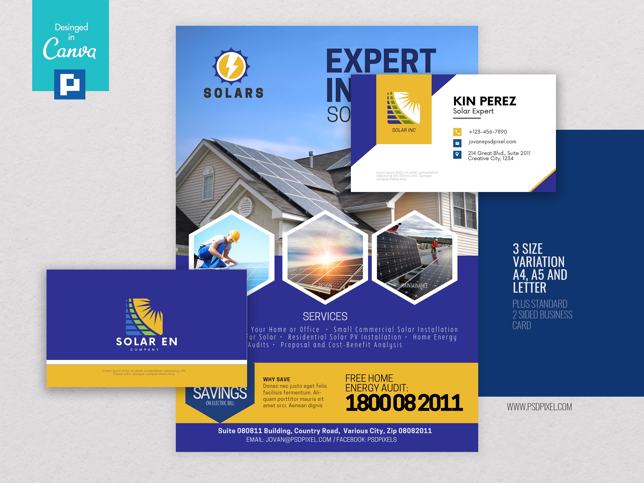 Solar Energy Services Flyer and Business Card DIY Flyer Template in ...