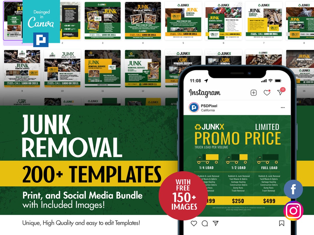 Junk Removal Canva Print and Social Media Bundle - Etsy