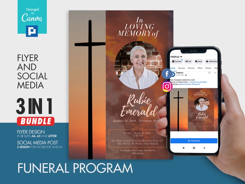 Memorial and Funeral Program Flyer and Social Media Combo Promotional ...