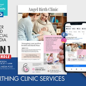Birthing Center Services Flyer and Social Media Combo Promotional Canva ...