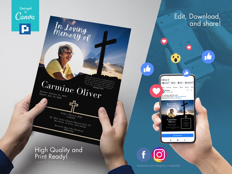 Internment and Funeral Program Flyer and Social Media Combo Promotional ...