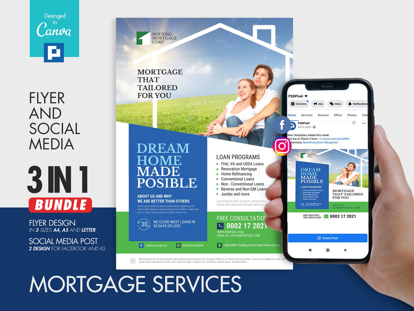 Mortgage Company Promotional Flyer and Social Media Combo Promotional ...