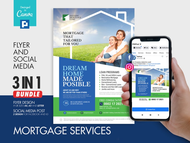 Mortgage Company Promotional Flyer and Social Media Combo Promotional ...