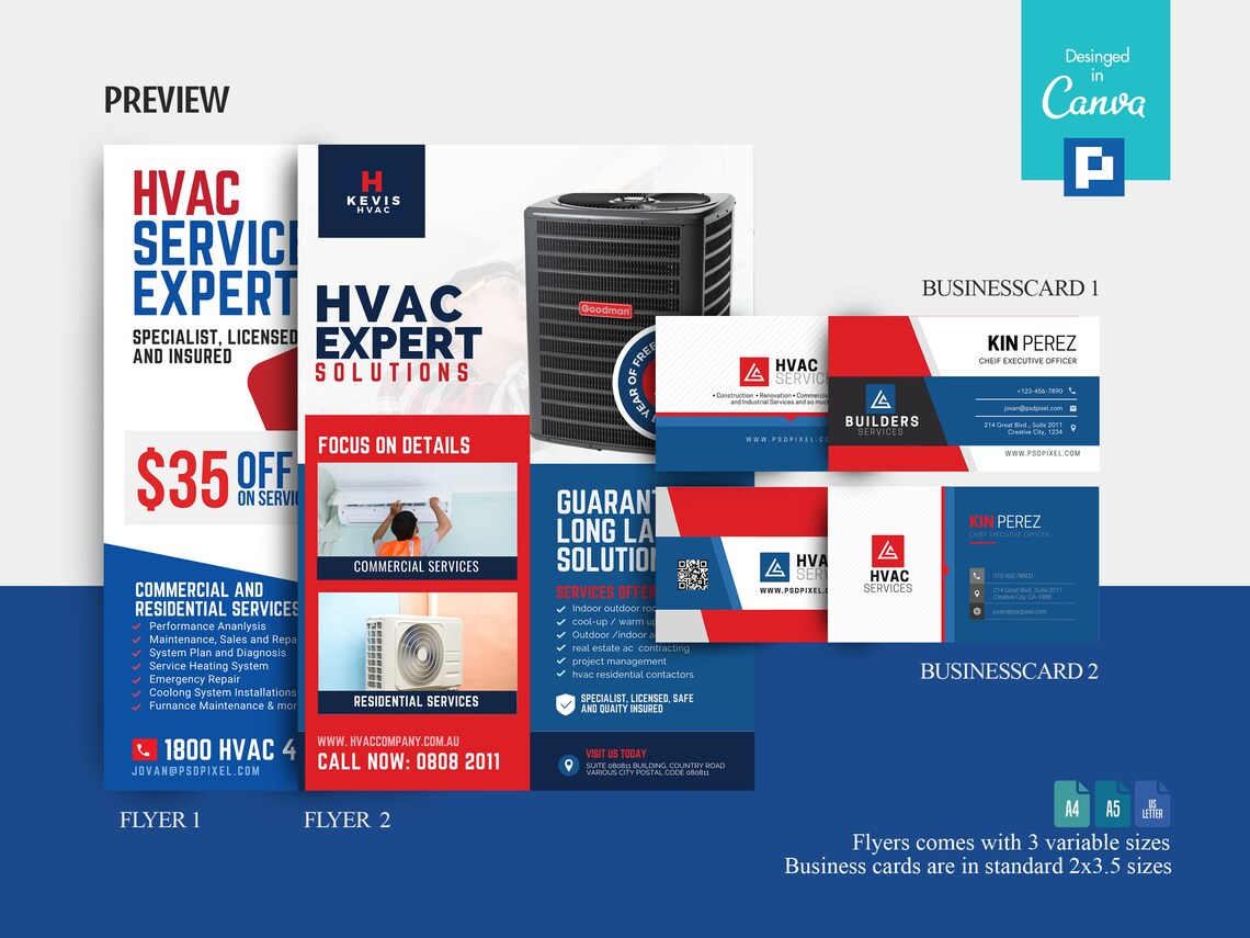 HVAC, Heating and Cooling Services Flyer and Business Card Print Combo ...