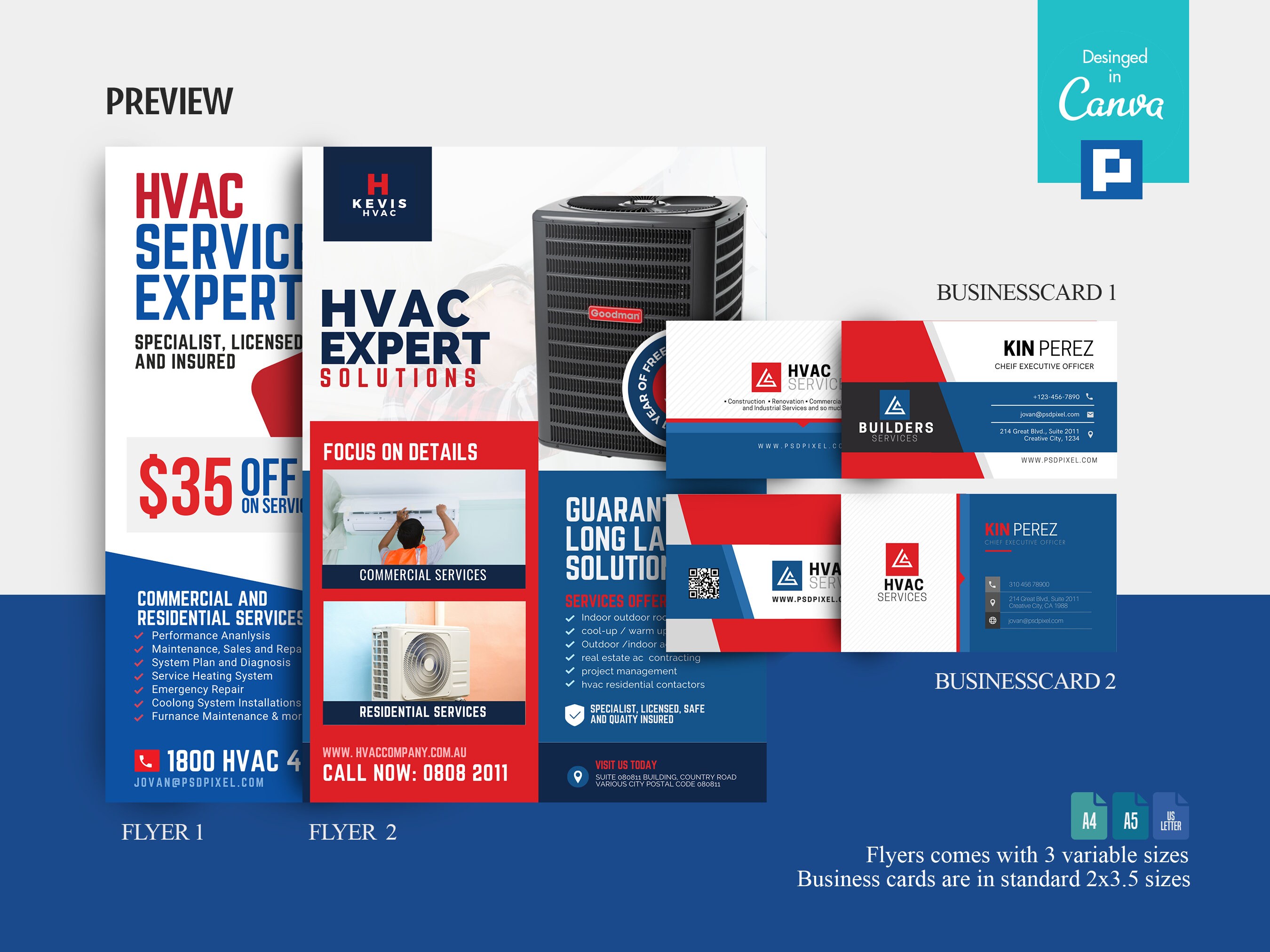 HVAC, Heating and Cooling Services Flyer and Business Card Print Combo Promotional Canva ...