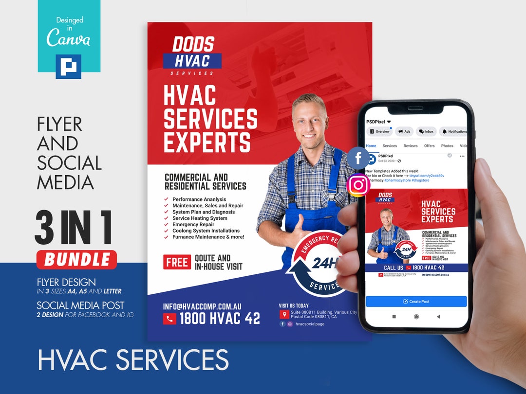 HVAC Experts Flyer and Social Media Combo Promotional Canva Template - Etsy