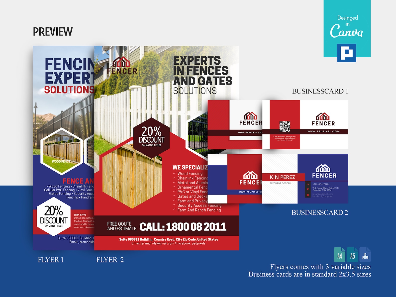 Fence Company Flyer & Business Card Template: Canva Print Combo - Etsy