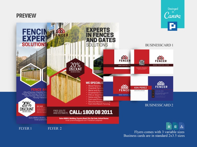 Fence Company Flyer & Business Card Template: Canva Print Combo - Etsy