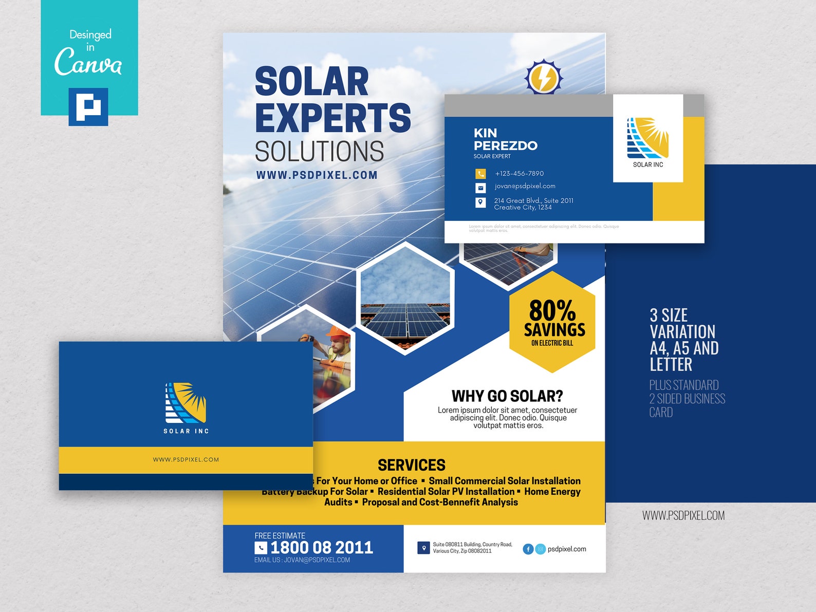 Solar Energy Promotional Flyer and Business Card DIY Flyer Template in ...