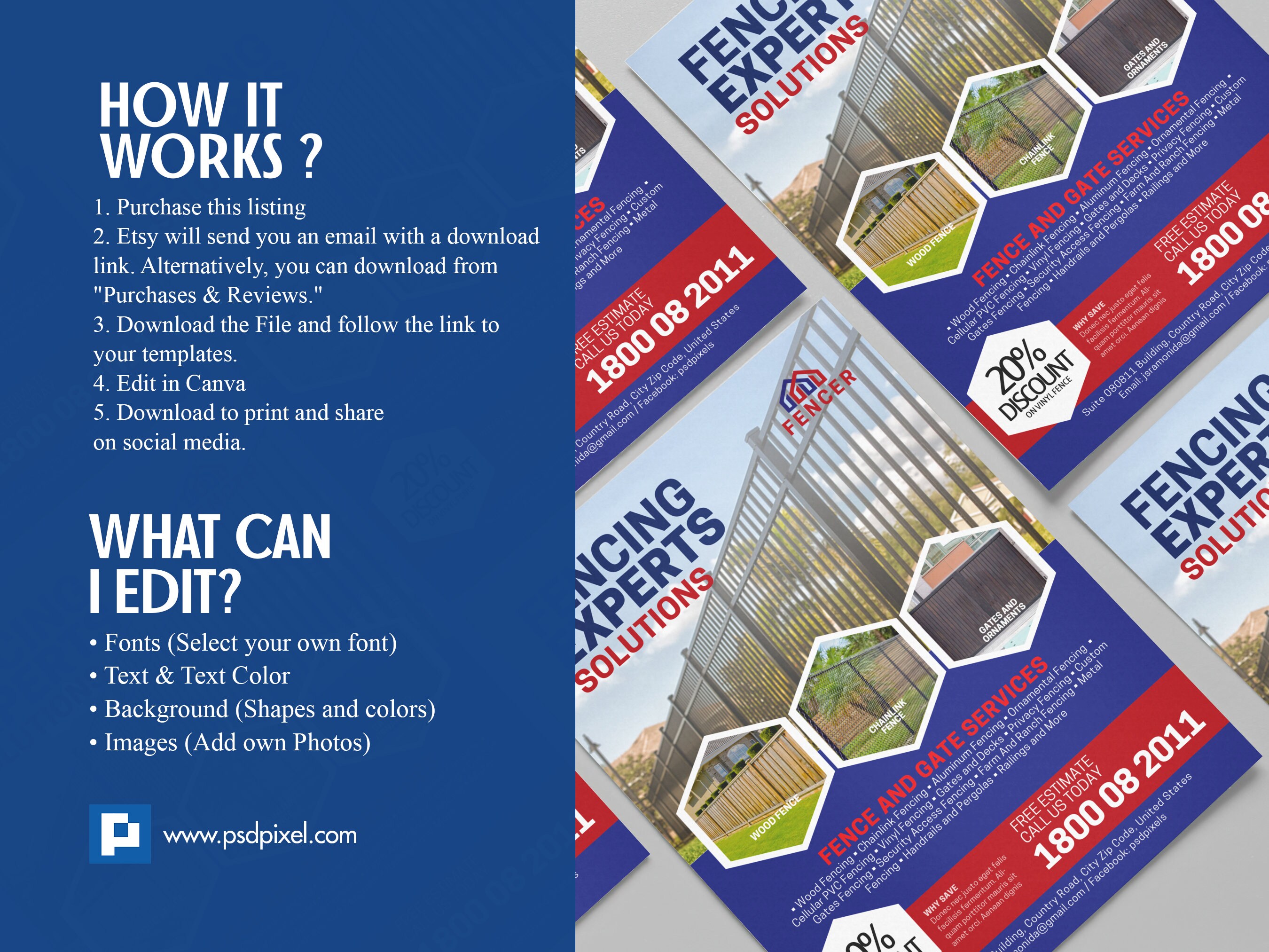 Fence Company Flyer & Business Card Template: Canva Print Combo - Etsy