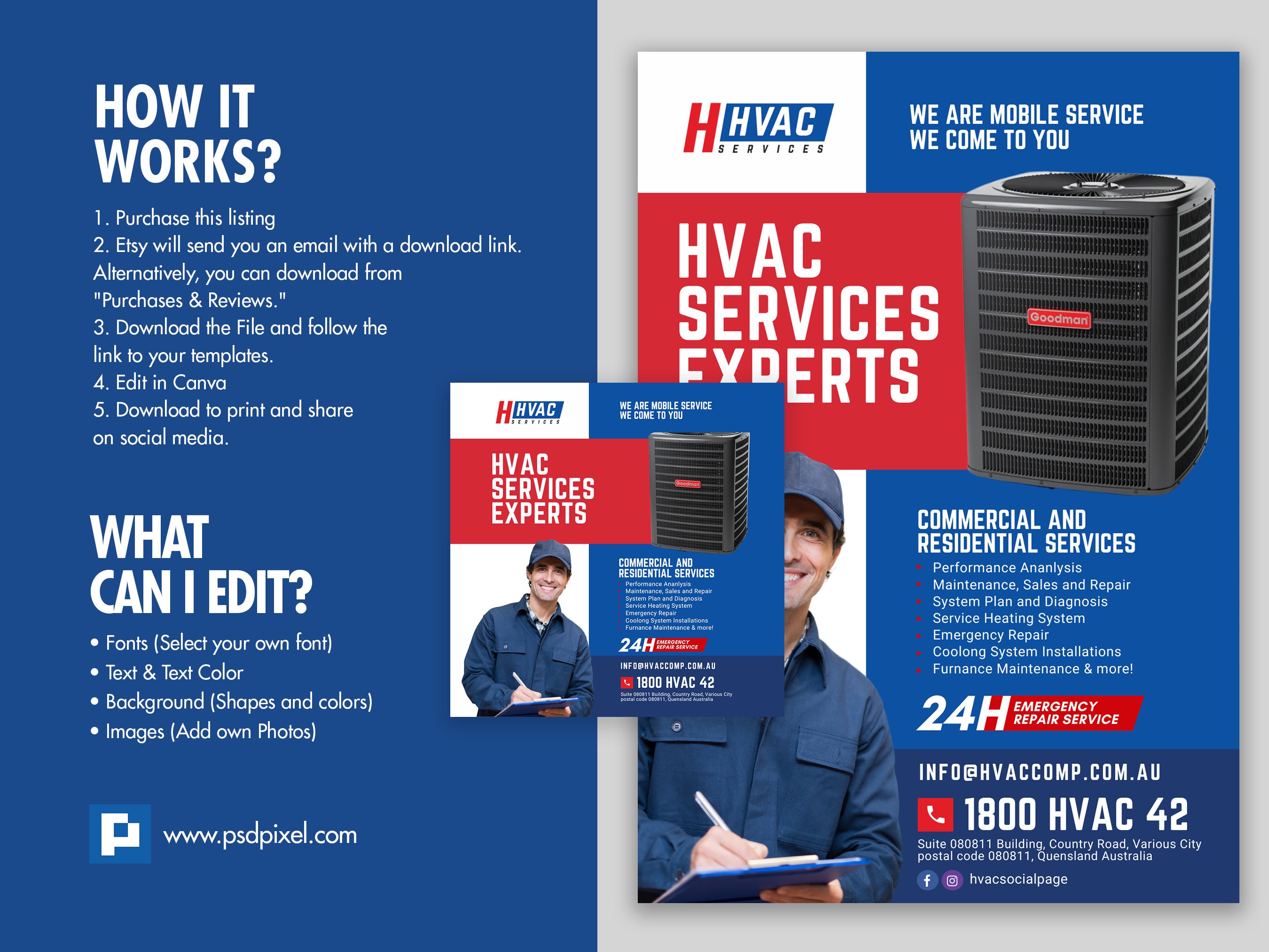 HVAC Heating and Cooling Expert Flyer and Social Media Combo ...