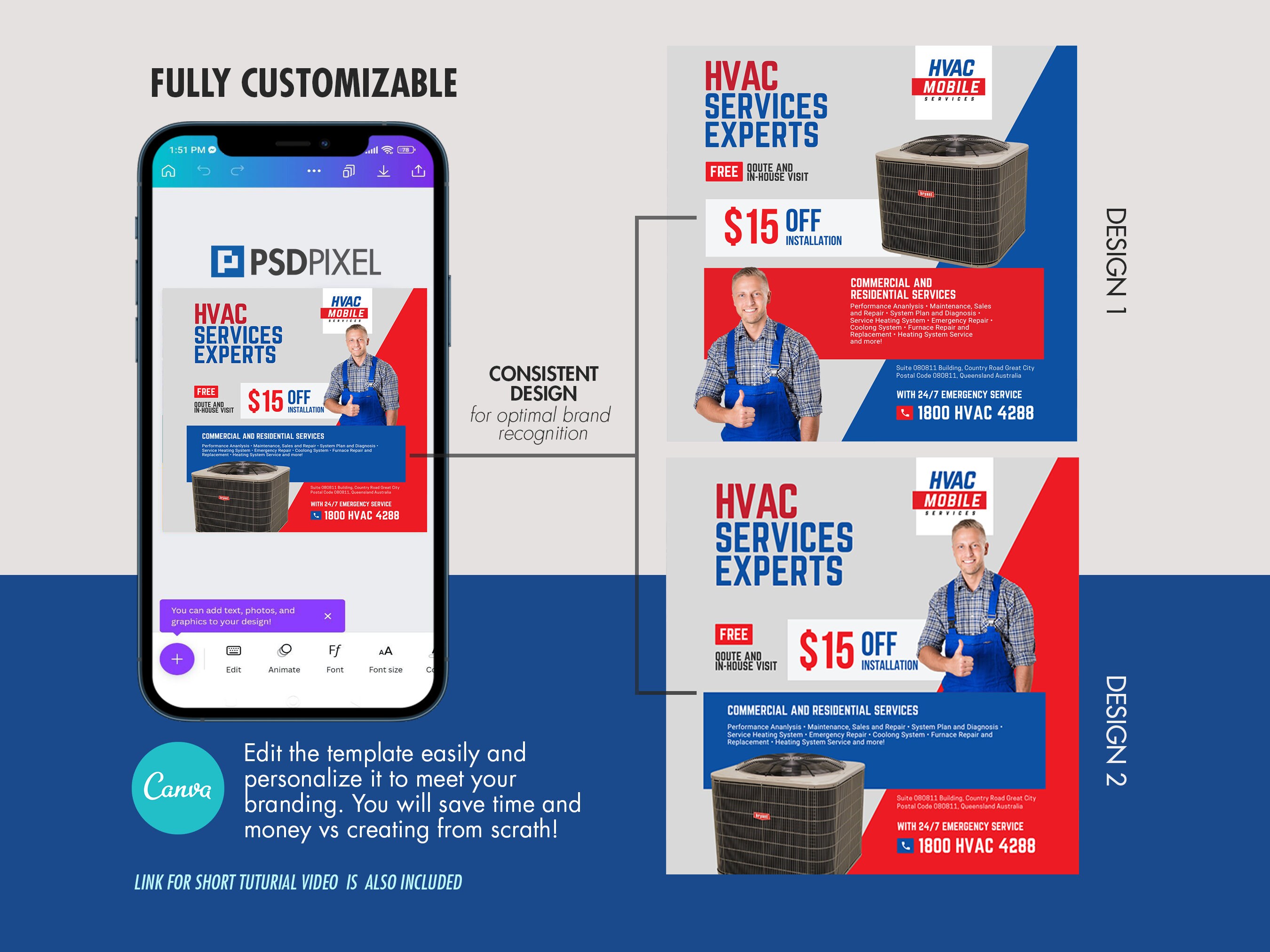 Heating and Cooling Services Flyer and Social Media Combo Promotional ...