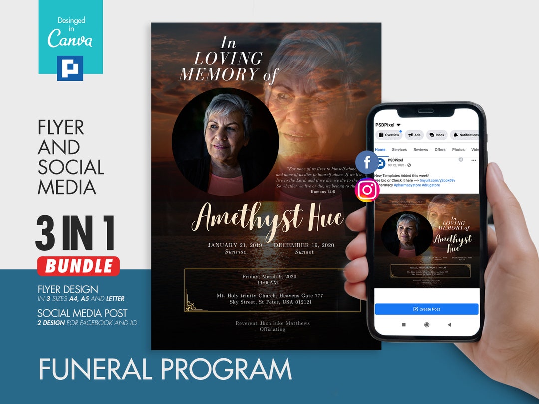 Memorial Program Flyer and Social Media Combo Promotional Canva ...