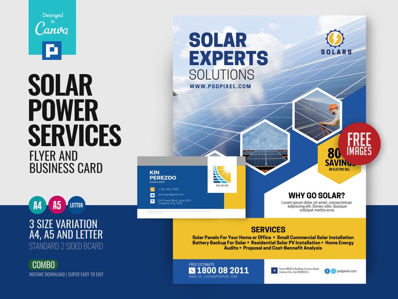 Solar Energy Promotional Flyer and Business Card DIY Flyer Template in ...