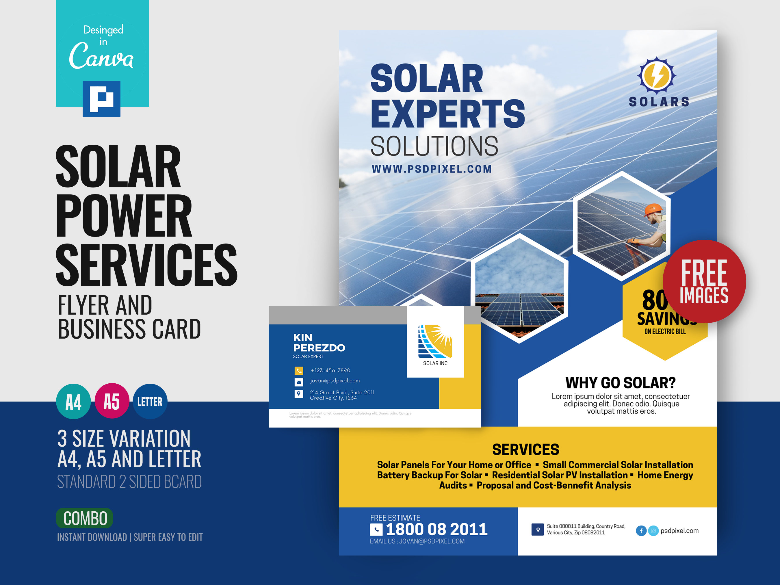 Solar Energy Promotional Flyer and Business Card DIY Flyer Template in ...