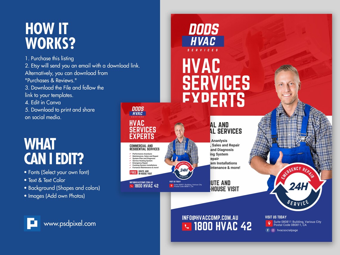 HVAC Experts Flyer and Social Media Combo Promotional Canva Template - Etsy