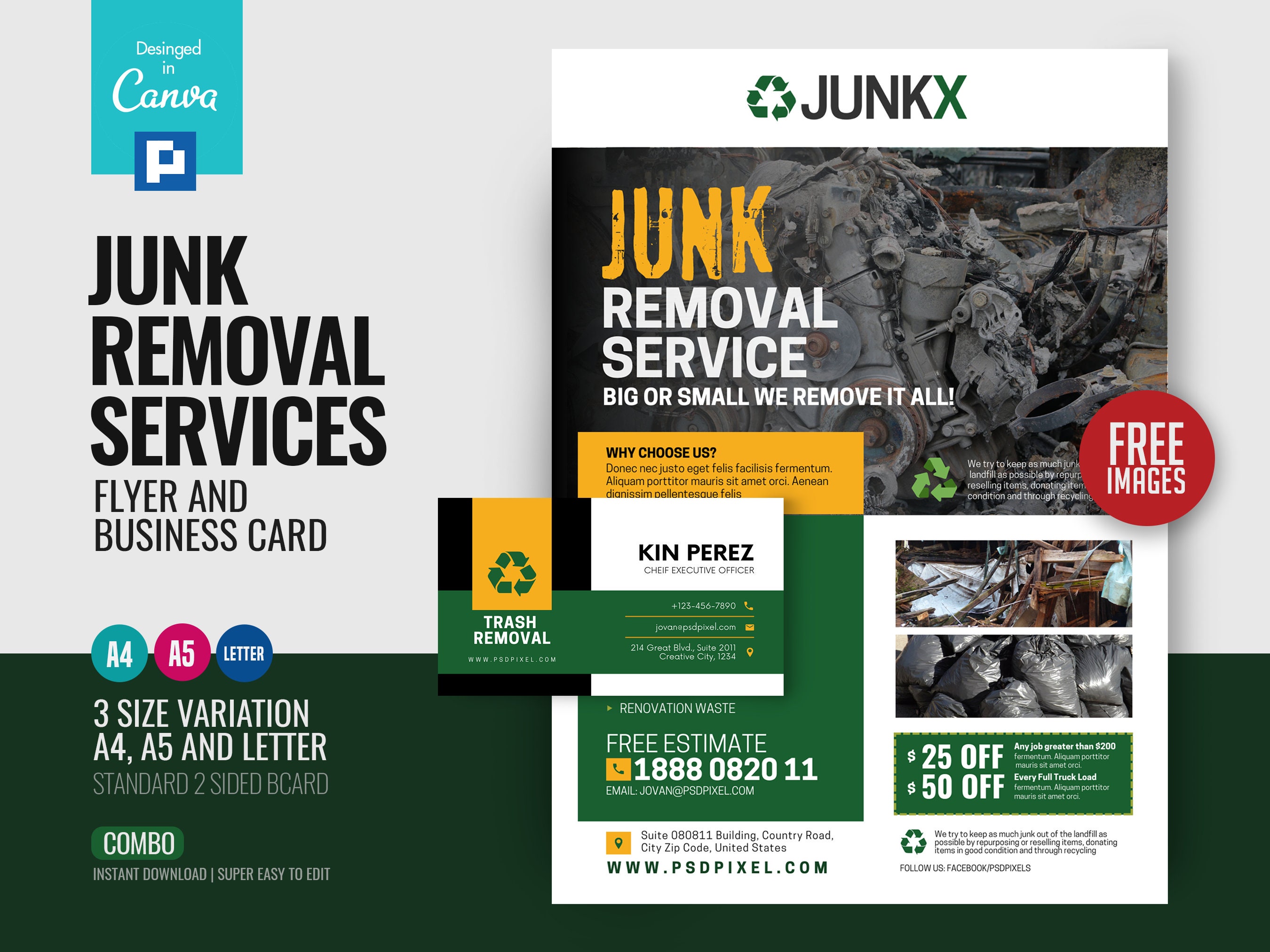 Junk and Trash Removal Flyer and Business Card in Canva - Etsy