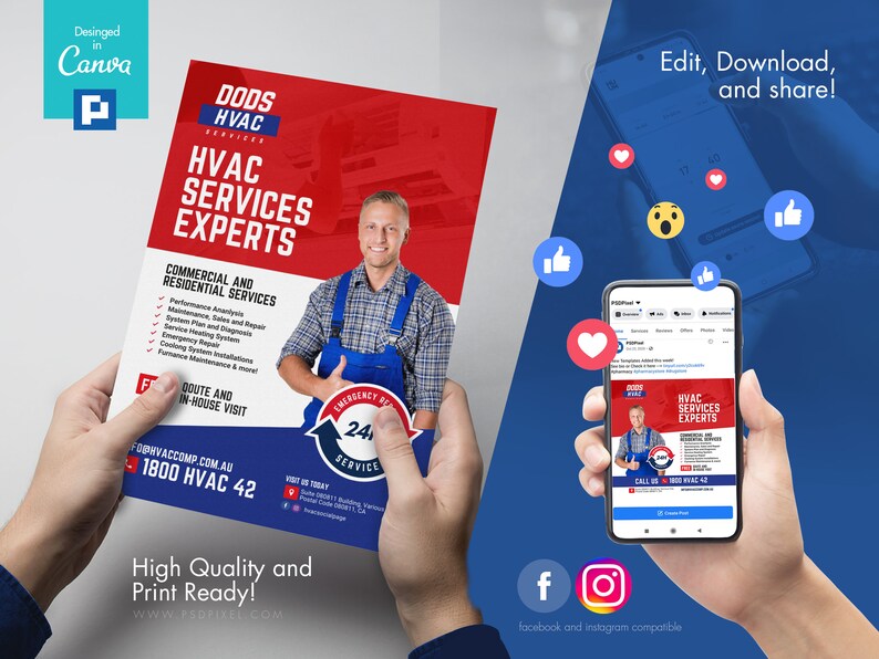 HVAC Experts Flyer and Social Media Combo Promotional Canva Template - Etsy