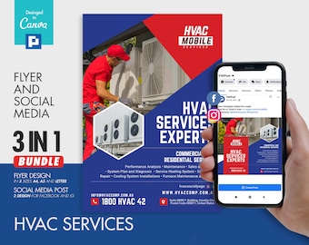 HVAC Experts Flyer and Social Media Combo Promotional Canva Template - Etsy