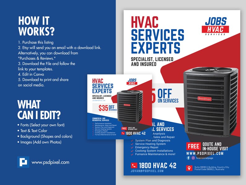 Heating and Cooling Service Flyer and Social Media Combo Promotional ...