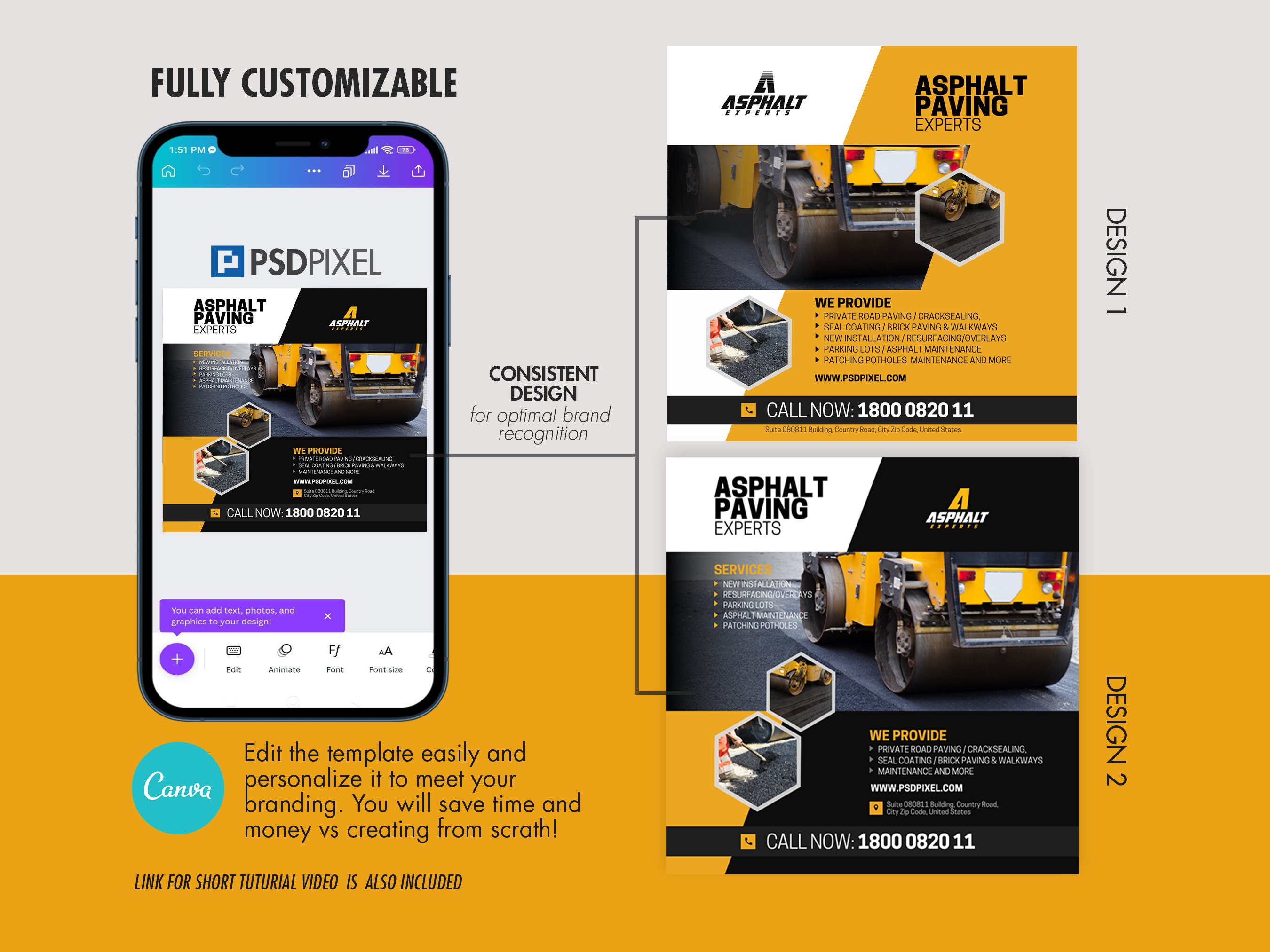 Paving Company Flyer and Social Media Combo Promotional Canva Template ...