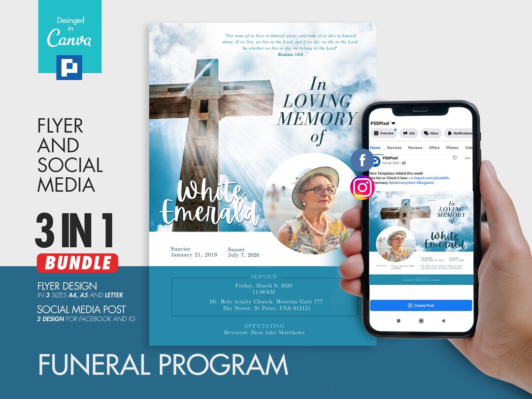 Funeral Invitation Flyer and Social Media Combo Promotional Canva ...