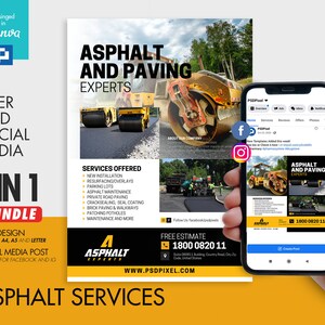 Road Paving Flyer and Social Media Combo Promotional Canva Template - Etsy