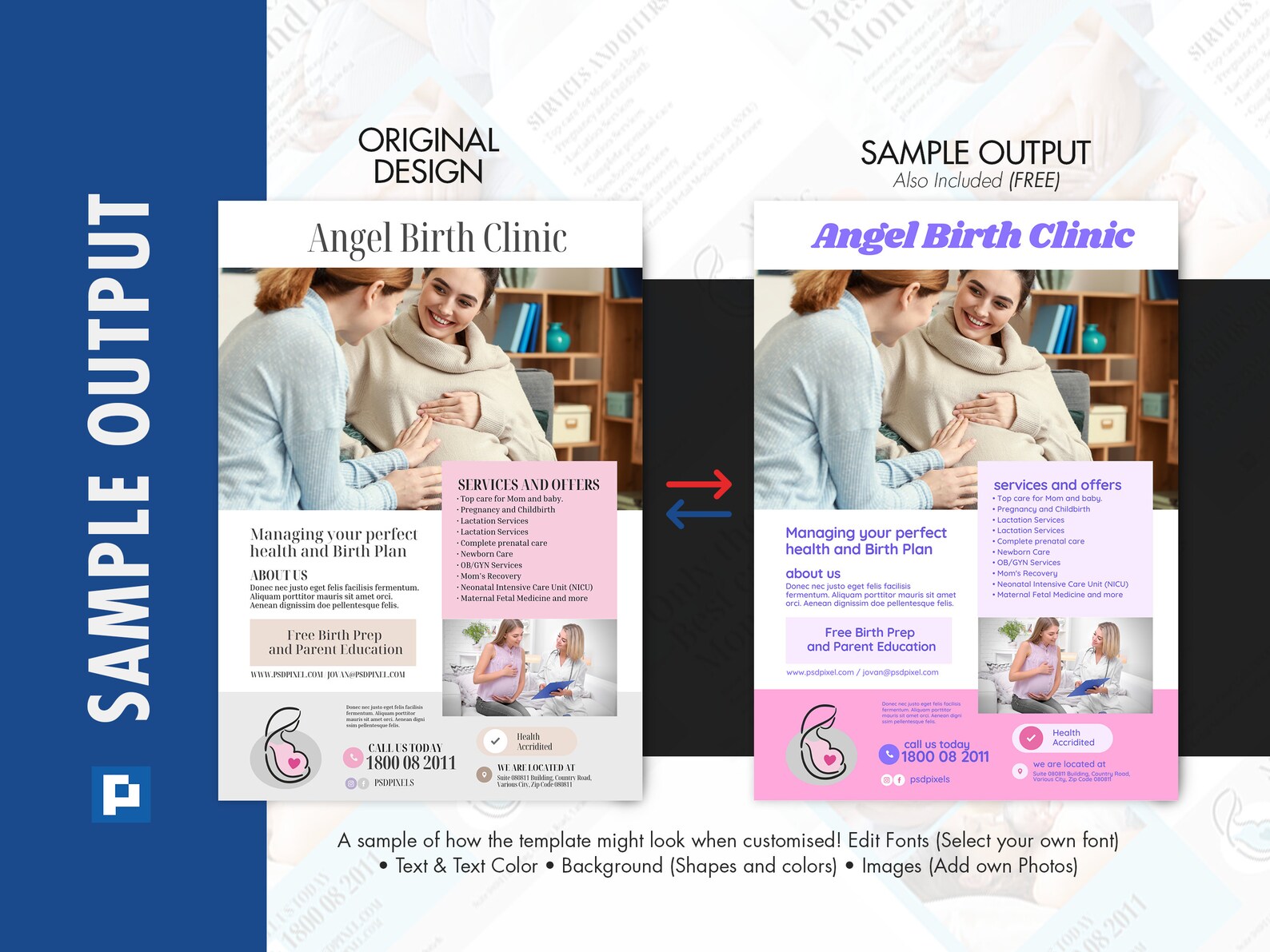 Birthing Center Services Flyer and Social Media Combo Promotional Canva ...