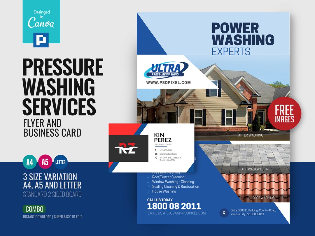 Power Washing Services Flyer and Business Card DIY Flyer Template in ...