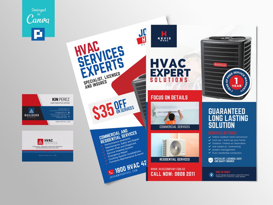 HVAC, Heating and Cooling Services Flyer and Business Card Print Combo ...