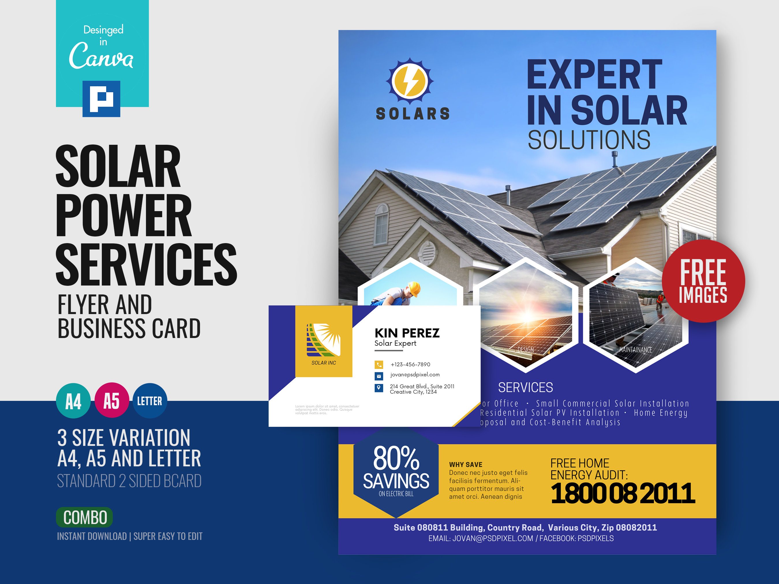 Solar Energy Services Flyer and Business Card DIY Flyer Template in ...
