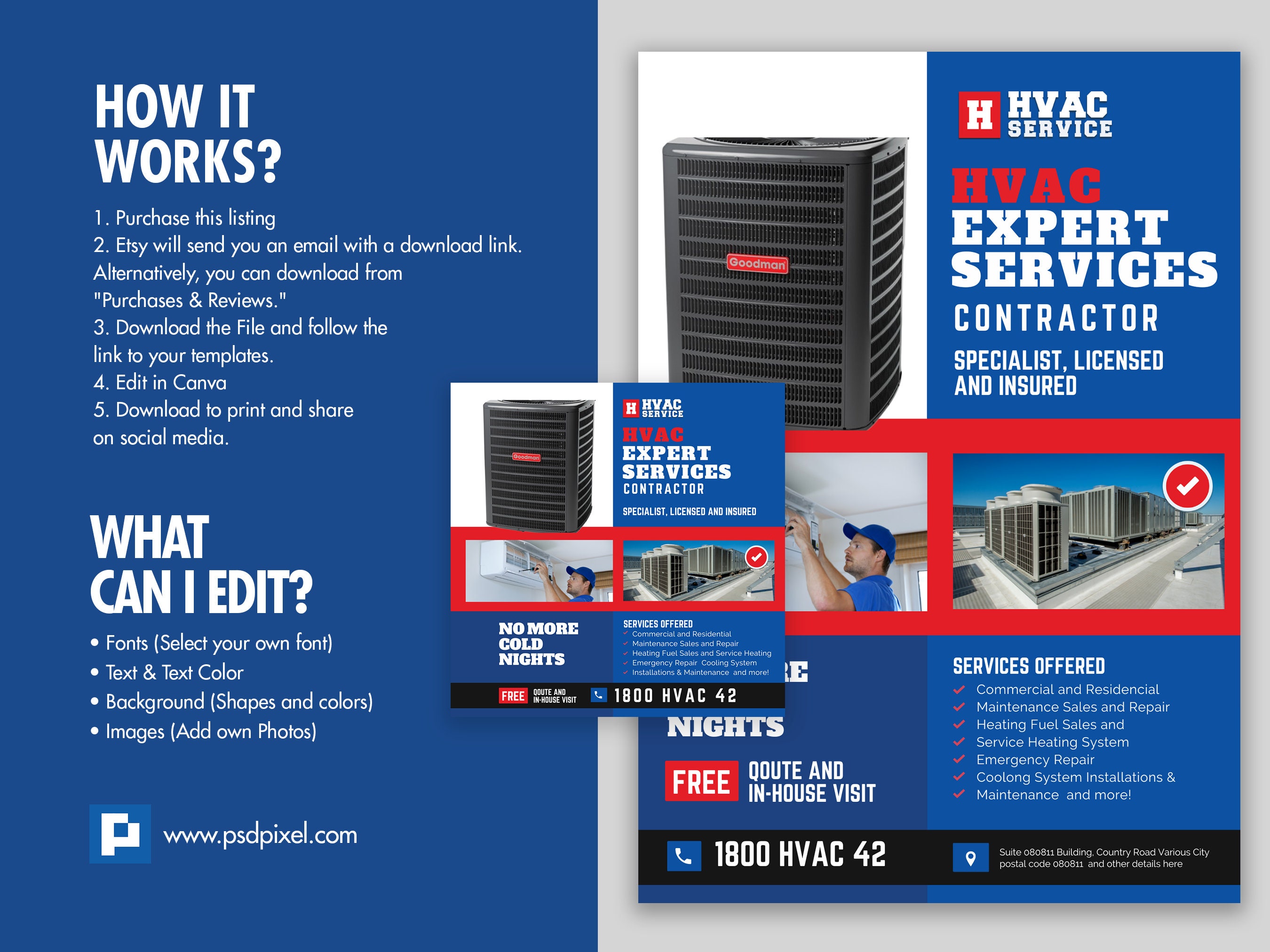 HVAC Company Promotional Flyer and Social Media Combo Promotional Canva ...