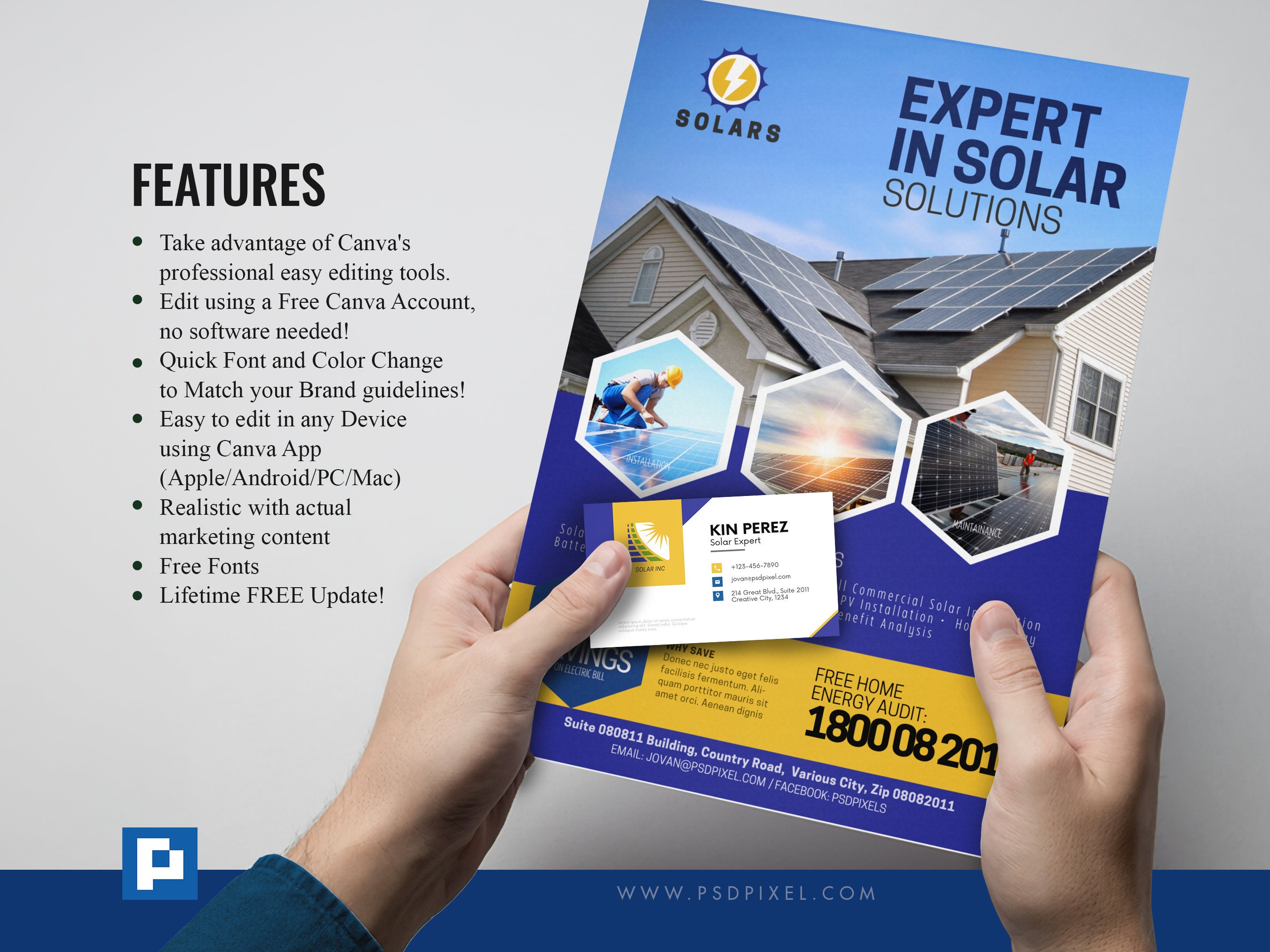 Solar Energy Services Flyer and Business Card DIY Flyer Template in ...