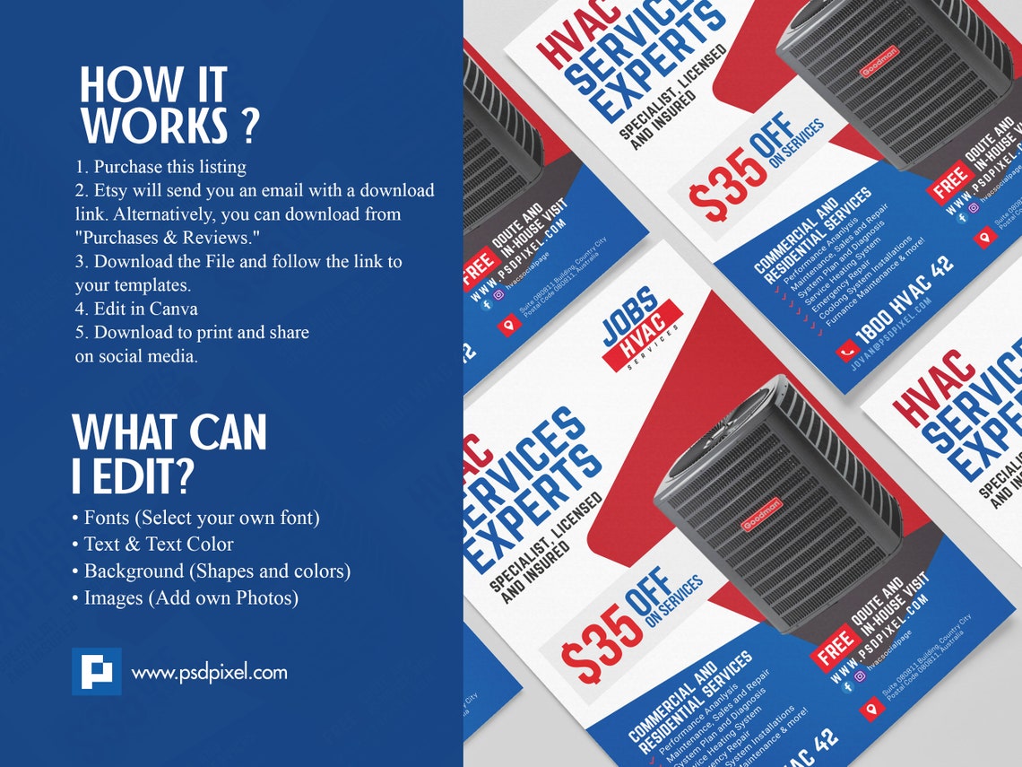 HVAC, Heating and Cooling Services Flyer and Business Card Print Combo ...