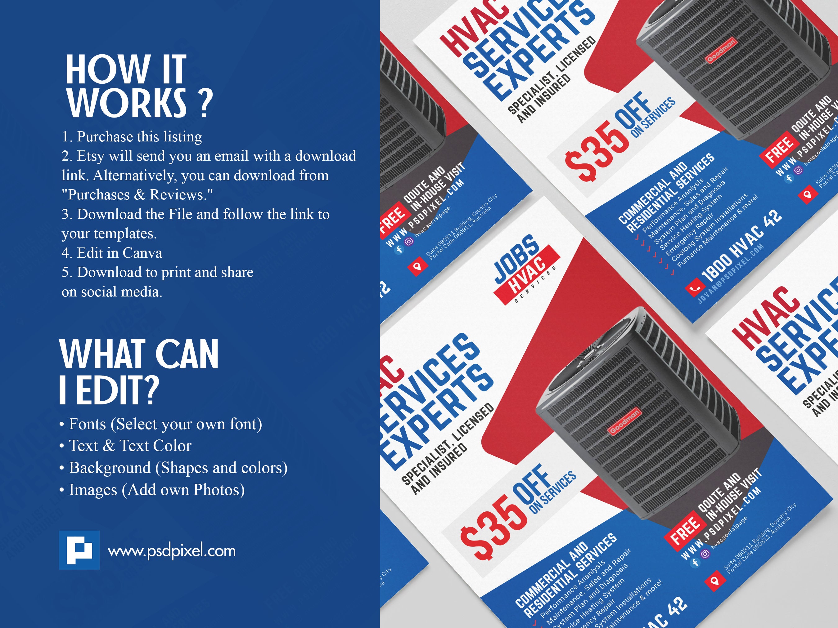HVAC, Heating and Cooling Services Flyer and Business Card Print Combo ...
