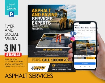Road Paving Flyer and Social Media Combo Promotional Canva Template - Etsy