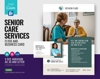 Senior Care Services Flyer and Business Card DIY Flyer Template in ...