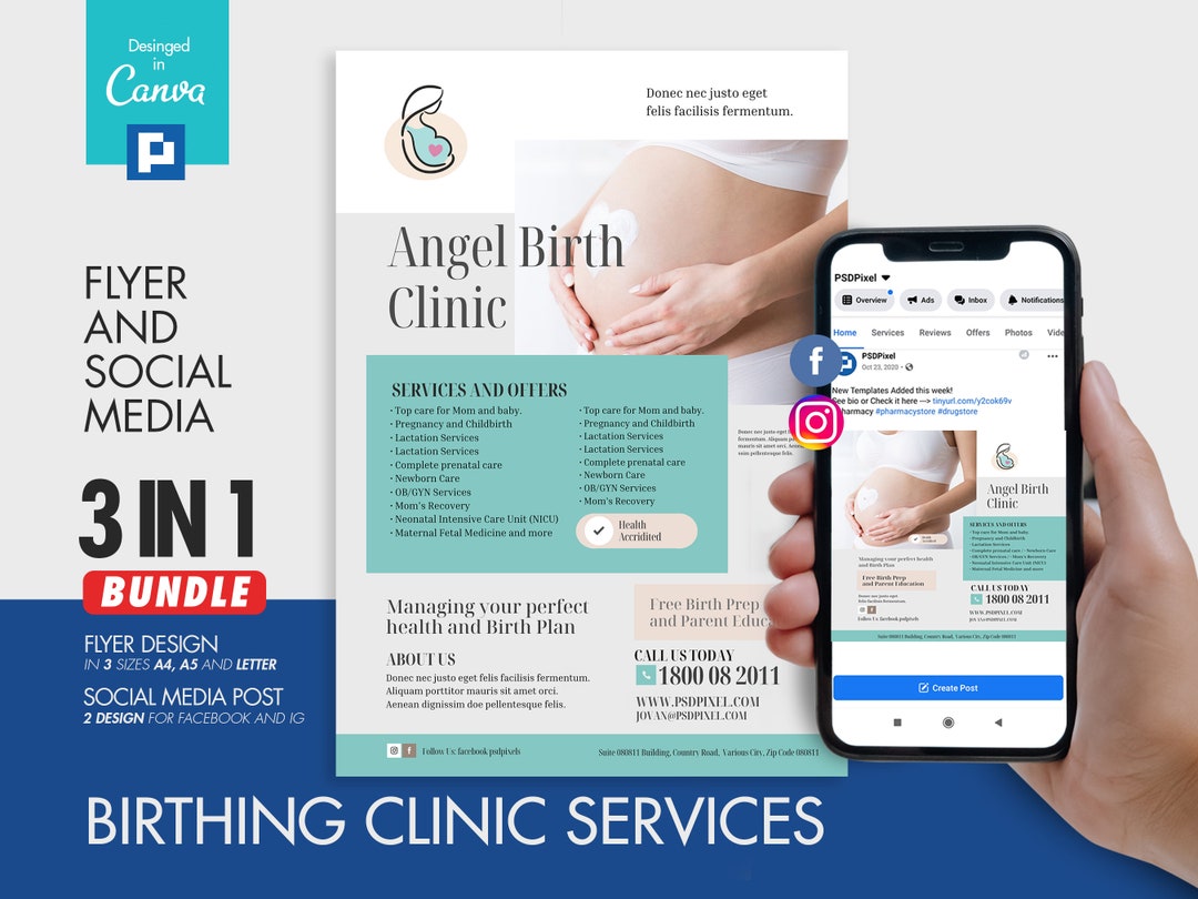 Birth Center Flyer Template: Clinic Promotion, Social Media (canva) - Etsy