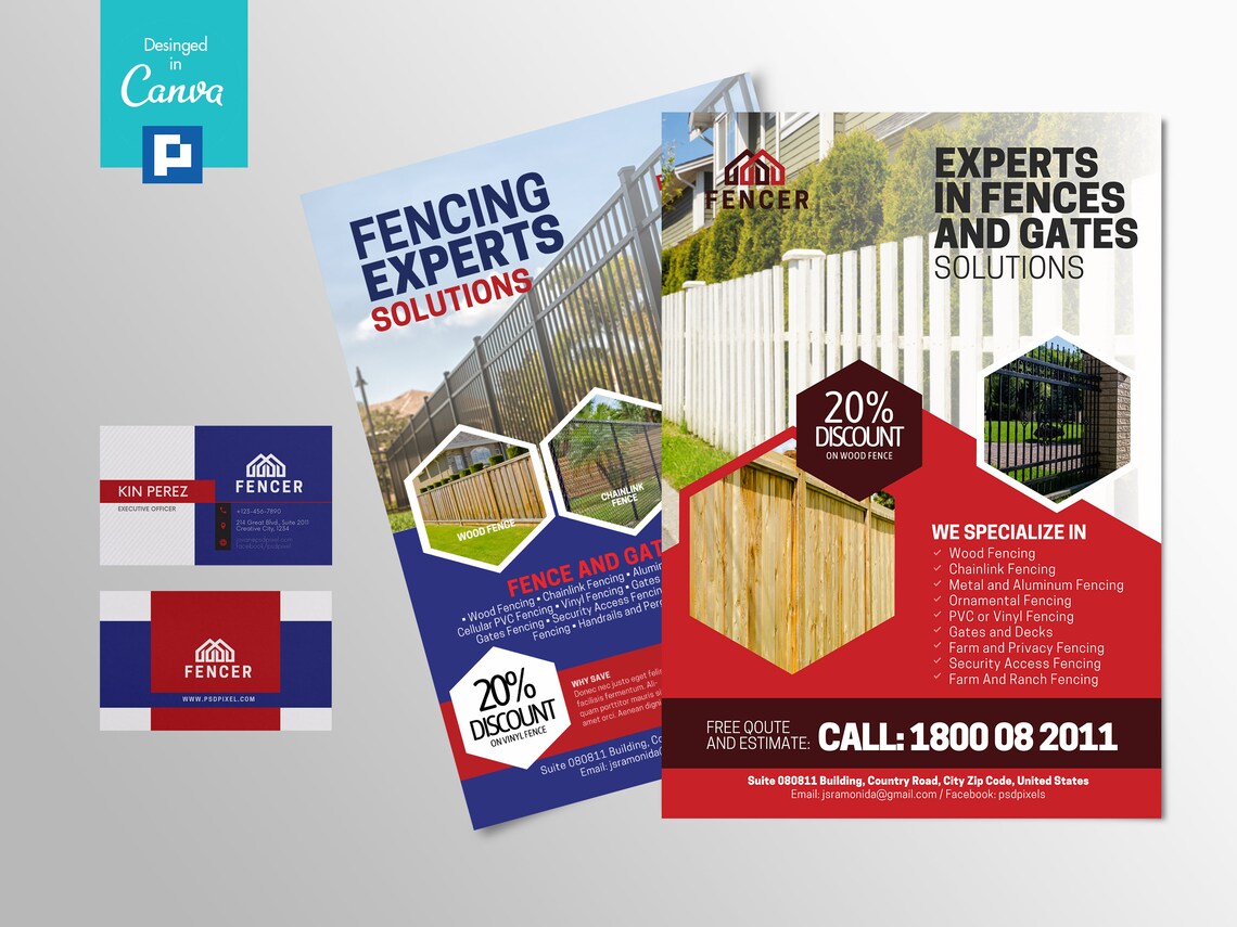 Fence Company Flyer & Business Card Template: Canva Print Combo - Etsy
