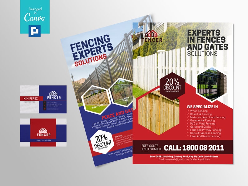 Fence Company Flyer & Business Card Template: Canva Print Combo - Etsy