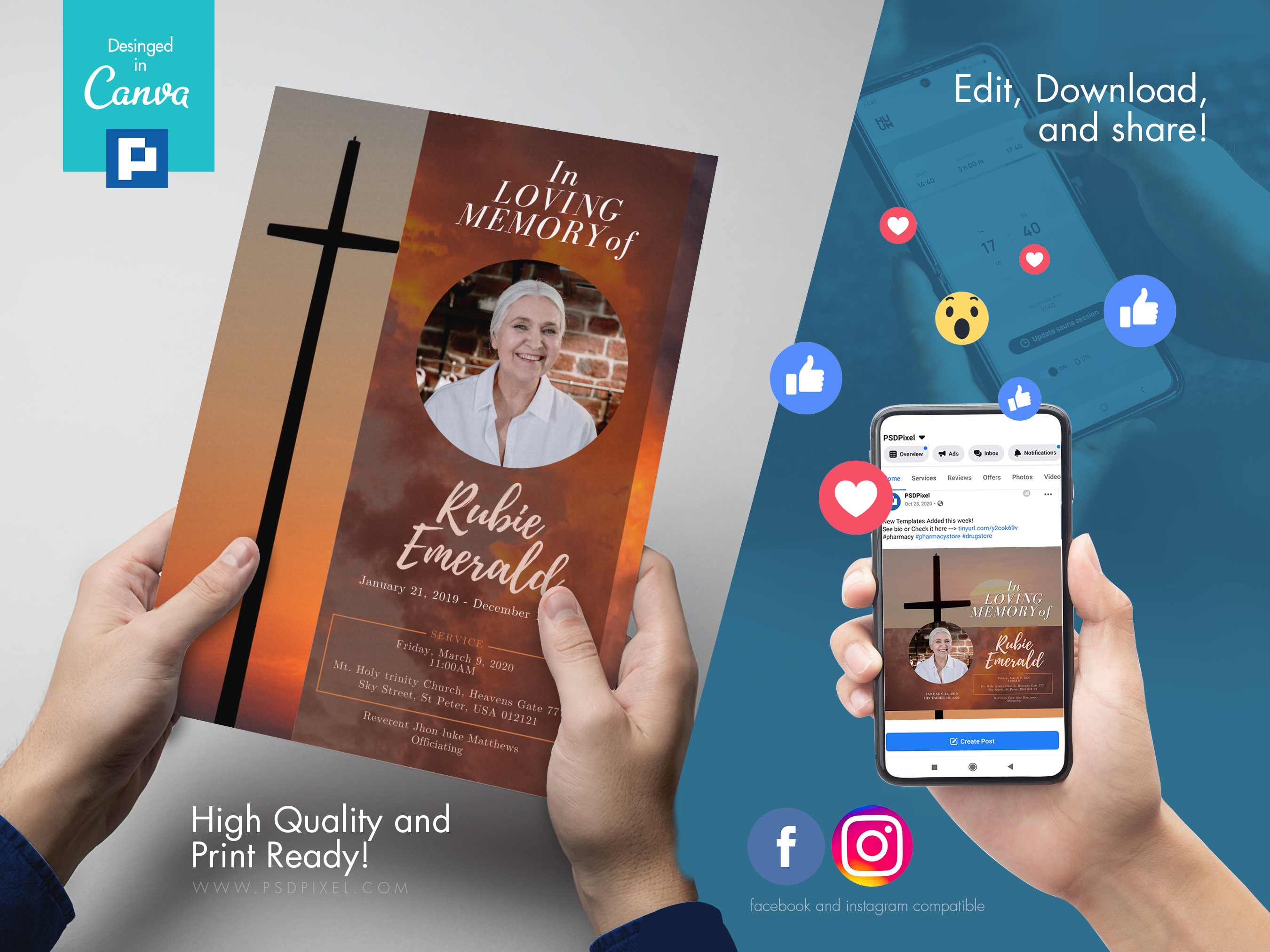 Memorial and Funeral Program Flyer and Social Media Combo Promotional ...